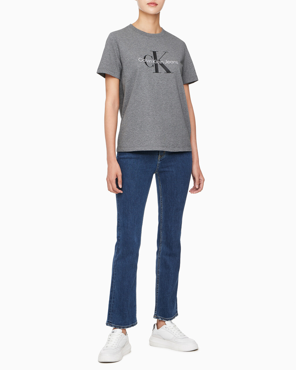 여성 히어로 모노로고 크루넥 반팔 티셔츠 | grey | Calvin Klein Korea